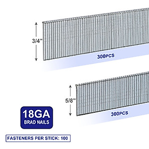 HW HAMWOO 18 Gauge 1800PCS,1/4" Narrow Crown Staples (1/2"- 400; 3/4"- 400; 1"- 400) and Brad Nails (5/8"-300,3/4"-300), Suitable for Most Brand of 18 Gauge Stapler