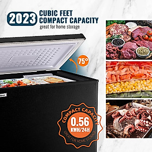 WANAI Chest Freezer Large Home Deep Freezers Black Top Door with Removable Basket Compact Freezer 7 Temperature Control Energy Saving for Home Kitchen Office Dorm Apartment