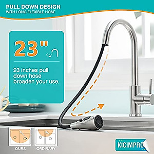 Kicimpro Kitchen Faucet with Pull Down Sprayer Brushed Nickel, High Arc Single Handle Kitchen Sink Faucet with Water Lines, Commercial Modern rv Stainless Steel Kitchen Faucets, Grifos De Cocina