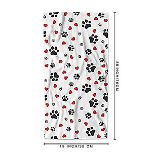 AOYEGO Cute Colorful Paw Print Bath Towels Lovely Puppy Animal Dog Cat Footprint Red Hearts Kitchen Hand Towels Bathroom Decor Soft Beach Microfiber Hair Towels 15x30 Inch