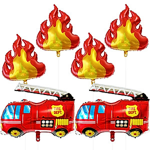 6 Pcs Red Fire Balloons, Fire Truck Balloons, Large Fire Flame Truck Balloons for Fire Firefighting Theme Decorations, Fire Shape Nylon Balloons for Fire Birthday Party Decorations Baby Shower