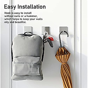 JIQGOZBAN Towel Hooks for Bathrooms 4 Packs, Self Adhesive Wall Hangers Heavy Duty Stainless Steel Hanging, Door Hanger Hook Suitable for Bathroom, Bedroom, Kitchen, Hotel & Pool (Brushed Silver)