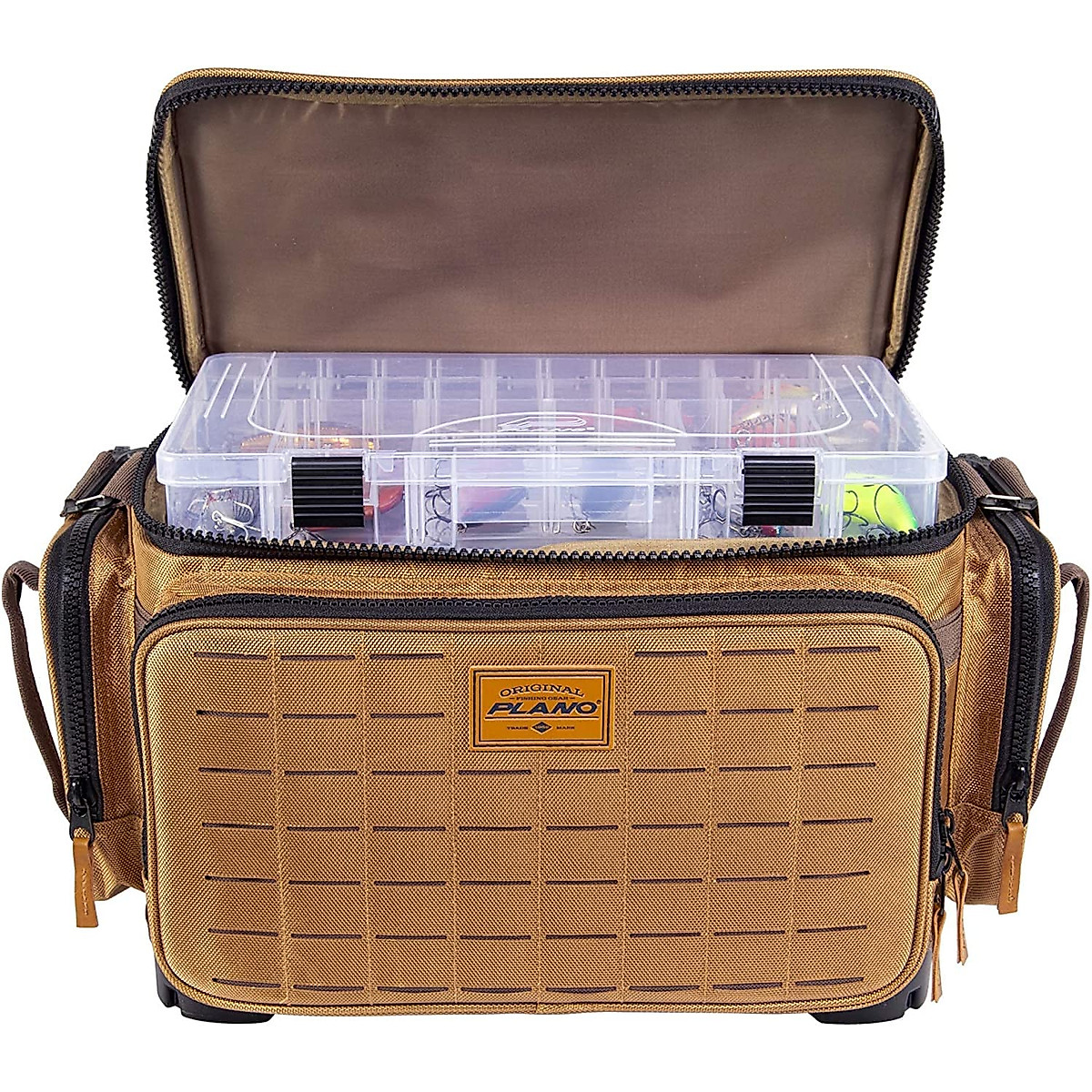 Plano Guide Series 3700 Tackle Bag, Large, Beige 1680 Denier Fabric with Waterproof Base, Includes 6 StowAway Utility Boxes, Premium Fishing Storage for Baits & Lures