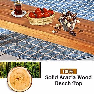 Giantex Set of 2 Outdoor Bench, Acacia Wood Patio Seating, Dining Benches for Garden, Lawn, Farmhouse and Entryway with Metal Legs, Rustic Brown and Black (2)