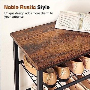 IDEALHOUSE Shoe Rack for Entryway, 5 Tier Shoe Storage Shelves with Mesh Storage Basket, 16-20 Pairs Shoe Organizer with Wooden Top Shelf for Closet, Hallway, Entryway, Rustic Brown