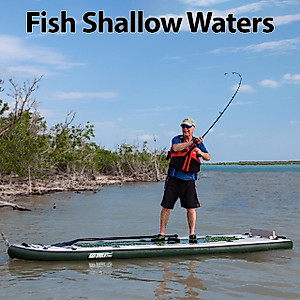 Sea Eagle FS126 12’6” Inflatable FishSUP Fishing Stand-Up Paddleboard w/Paddle(s), Storage Box, Pump, Removable Transom, Backpack/Optional Seat - Sit, Stand, Fish, Motor, or Troll (FS126 Start UP)