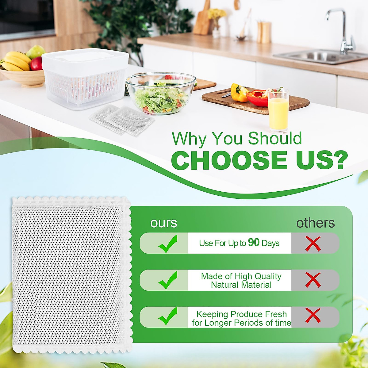 PROKITCHEN Carbon Filter Refills Compatible with OXO Greensaver Produce Keeper & Crisper Inserts, Compatible with Bluapple Produce Saver Balls, Filter Refill Bags, Keep Fresh Packet Refills, 8PCS