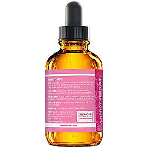 Leven Rose Carrot Seed Oil Pure Unrefined Cold Pressed Moisturizer for Hair Skin and Nails 1 oz
