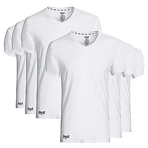 Everlast 6-Pack Men's Essential V-Neck Undershirts – Breathable, Tagless, Cotton Mens T Shirt – T Shirts for Men Pack (M, White)