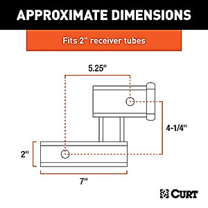 CURT 45794 Raised Trailer Hitch Extender, Fits 2-Inch Receiver, Extends 5-1/4", 4-1/4-In Rise, Gloss Black Powder Coat