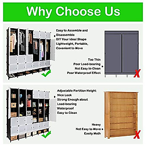 VINGLI Cube Storage Organizer, Plastic Closet Cabinet, DIY Plastic Modular Book Shelf Unit, Cube Shelves with Doors and Hanging Rods, White 30 Cubes