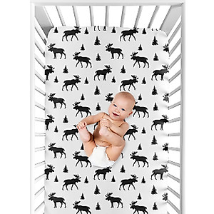 Black and White Woodland Moose Baby or Toddler Fitted Crib Sheet for Rustic Patch Collection by Sweet Jojo Designs