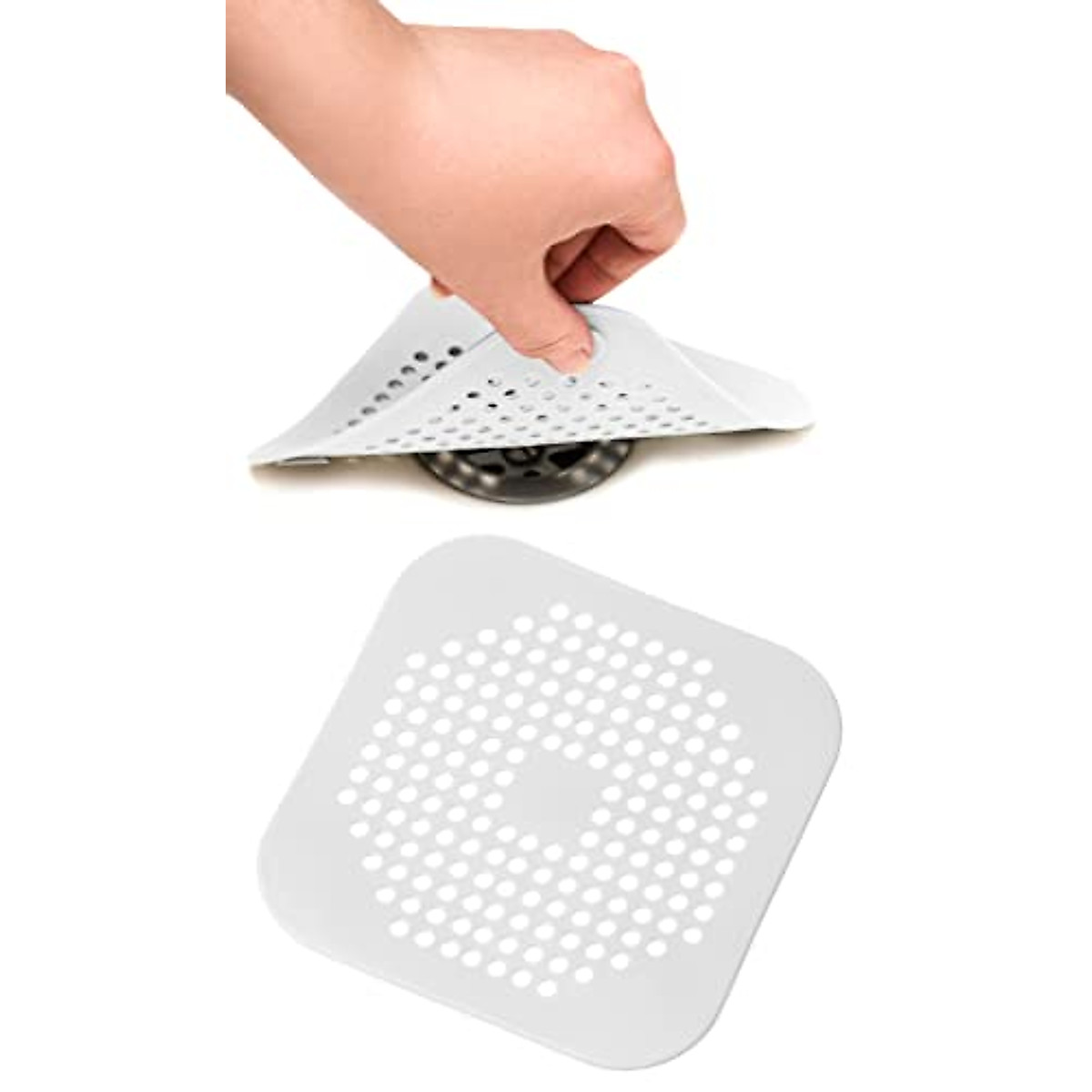 AG COMPANY 1 Pc white Rubber Silicone Square Sink Strainer Bathroom – Best Protection Flat Strainer Stopper with Suction Cups - Filter Shower Drain Cover Stall - Bathtub Hair Catcher Drain Covers.