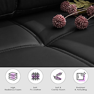 TYBOATLE Black Faux Leather Sofa Couch Sectional Couches for Living Room, 3 Piece Living Room Set Furniture Comfy Modular Convertible Sofas, Home Office Sofa Set for Apartment Small Space (1+2+3)
