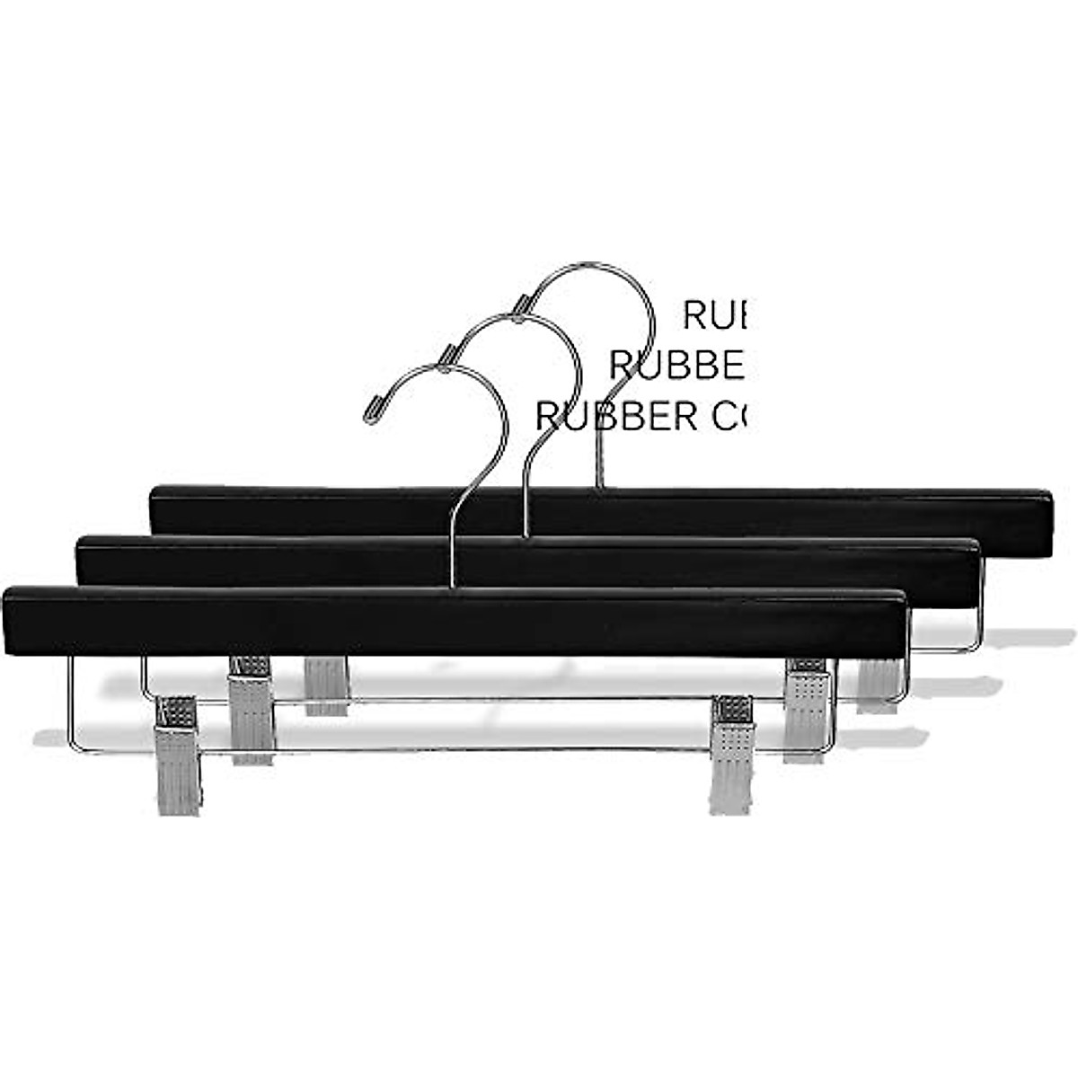 Black Rubberized Wooden Pant Hanger with Adjustable Cushion Clips, Rubber Coated Bottom Hangers with Chrome Swivel Hook (Set of 25) by The Great American Hanger Company