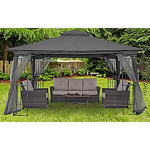 MASTERCANOPY Patio Outdoor Gazebo with Netting Screen Walls and Corner Shelf Design (11x11,Gray)
