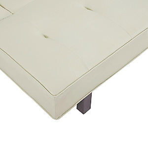 Astrid Futon Sofa Bed Faux Leather Futon Couch Modern Convertible Folding Sofa/Bed Couch with Chrome Legs Reclining Mini Coach Leather Futons Small Couch for Bedroom Living Rooms, Office - Cream