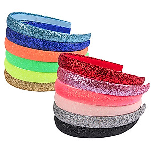 12 Colors Sparkle Plastic Headbands For Girls,Glitter 2 cm Thin Head Bands No Slip Fashion Girls Hard Toddler Hairbands