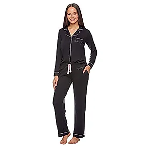 bebe Womens Pajama Sets - PJ Set for Women - Long Sleeve Button Down Shirt and Pamaja Pants Lounge Sleepwear Set (Black, Small)