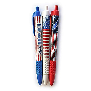 Patriotic Themed Ballpoint Pens with Grip - 6 Pack (Made in USA)