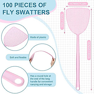 100 Pieces Fly Swatter Plastic Fly Swatters Heavy Duty Colorful Strong Flexible Manual Fly Swat Set Strong Durable Flexible Long Handle Manual Swat Flies and Mosquitoes Striking Fly Swatters Set