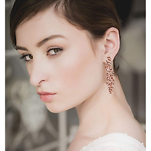 NLCAC Crystal Rose Gold Chandelier Earring Leaf Pendant Peach Earrings Dangle for Women