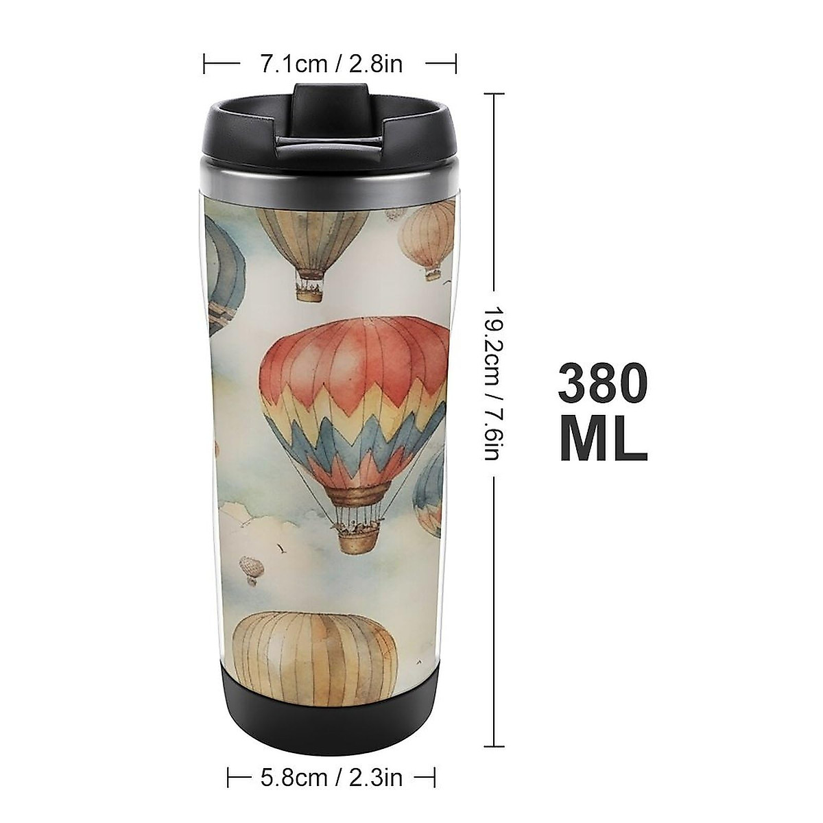 HKMNTGD Travel Coffee Mug, Insulated Tumblers Watercolor Hot Air Balloon Printed Stainless Steel Cups Reusable Stainless Steel Cups Insulated Tumbler with Lid