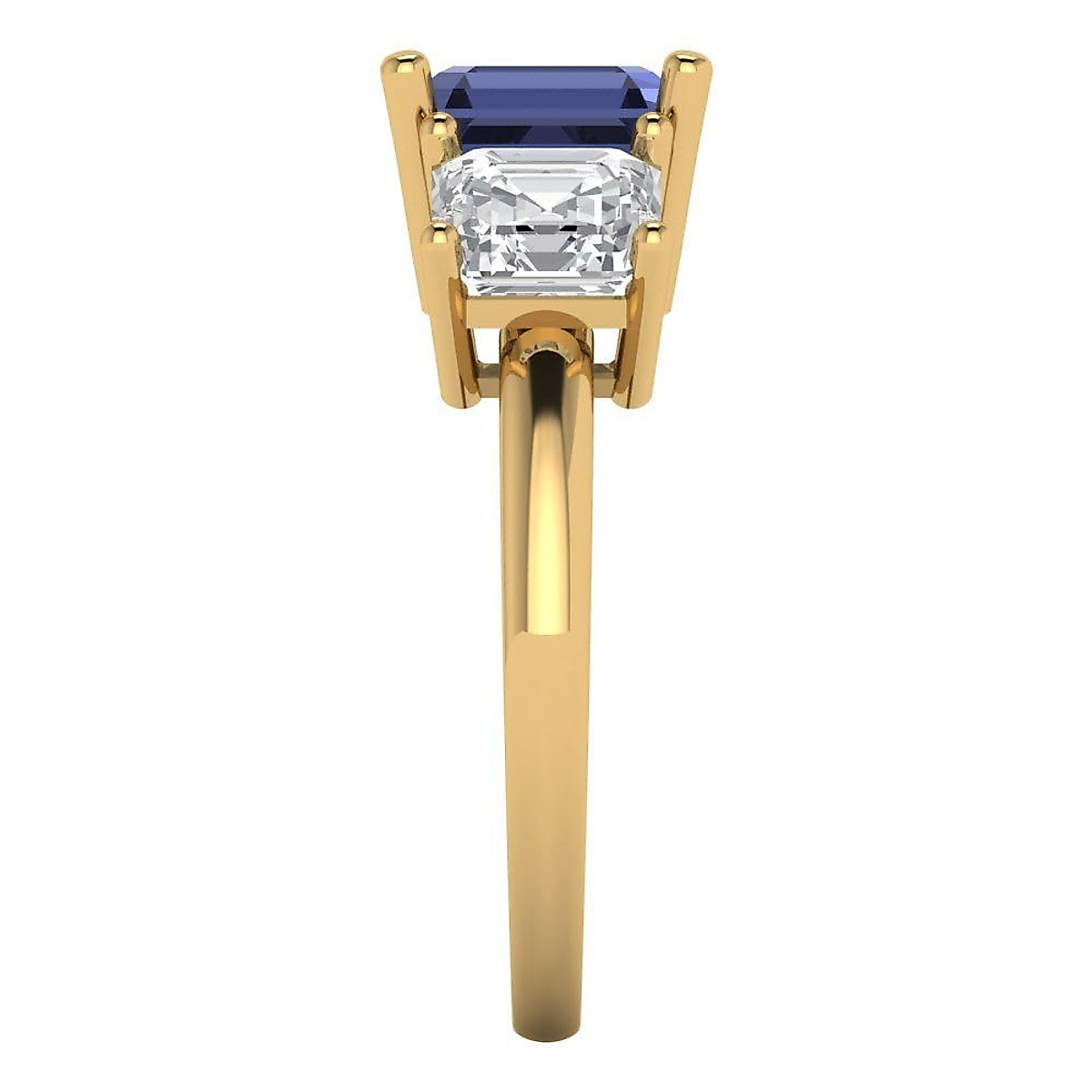 Clara Pucci 3.35 Square Emerald Baguette Cut Engraving 3 stone Faux Blue Sapphire Designer Solitaire Statement Ring 18K Yellow Gold 10.5