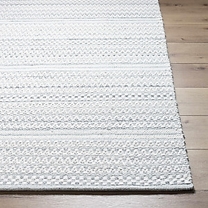 Hauteloom Kendi Wool Living Room, Bedroom Area Rug - Modern Farmhouse - Neutral Bohemian Boho - Light Gray, White - 3'6" x 5'6"