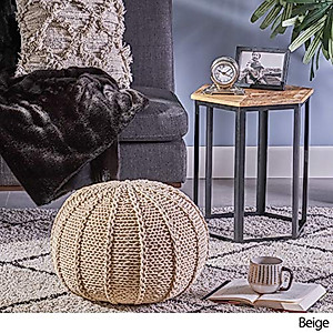 Christopher Knight Home Agatha Knitted Cotton Pouf, Beige