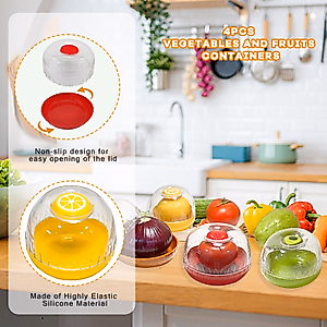 4 Pcs Vegetable and Fruit Storage Containers for Fridge, Refrigerator Vegetable Crisper Makes Food Stays Fresh Longer, BPA Free & Reusable, Ideal Avocado Lemon Tomato and Onion Keeper/Saver/Holder (B)