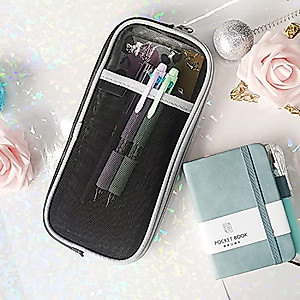 Mesh Pen Pencil Case Clear Zipper Pencil Pouch Box Stationary Organizer Case Makeup Cosmetics Bag Multi-Purpose Portable Travel Bag for School Office Teen Girls Stationary Supplies, Black