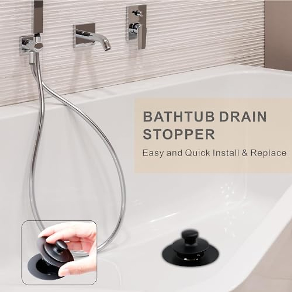 Black Universal Bathtub Drain Stopper Lift and Turn Conversion Kit, Wellup Bath Tub Drain Stopper with Easy to Install, Replaces Tip-Toe and Lift and Turn, Trip Lever drains for Tub (Matte Black)