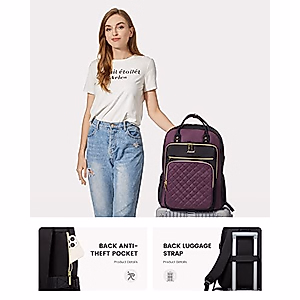 LOVEVOOK Laptop Backpack Purse for Women, 17" Laptop Bag with USB Port, Water Resistant Lightweight Daypacks for College Travel Work Business, Nurse Teacher Computer Bags, Purple Black