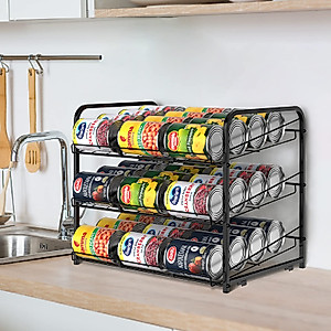 HAITRAL 2 Pack Can Rack Organizer, 3 Tier Stackable Can Storage Dispenser Holder, for Food Storage, Countertops or Kitchen Cabinets, Storage for 36 Cans (Each), Black