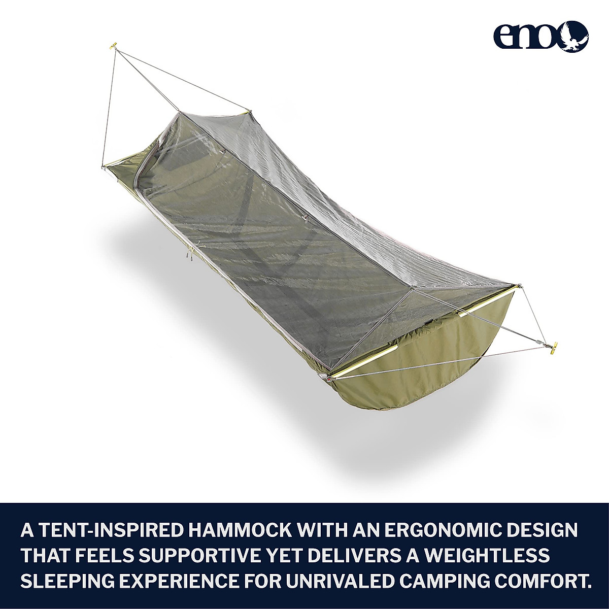ENO SkyLite Hammock - 1 Person Flat, Portable Hammock - Integrated Hammock Bug Net - for Camping, Hiking, Backpacking, Travel, Festival, or The Beach - Evergreen