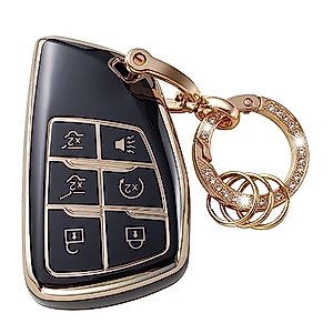 Gematay for Buick Chevy Key Fob Cover with Keychain, Key Shell Cover Holder Compatible Chevy Silverado Buick Envision GMC Sierra 1500 Smart Key Fob, Black