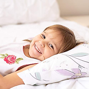 JumpOff Jo – Toddler Pillow for Kids, No Pillowcase Needed, Kids Travel Pillow, 100% Cotton Cover, Hypoallergenic, Machine Washable – 14”x19 (Floral)