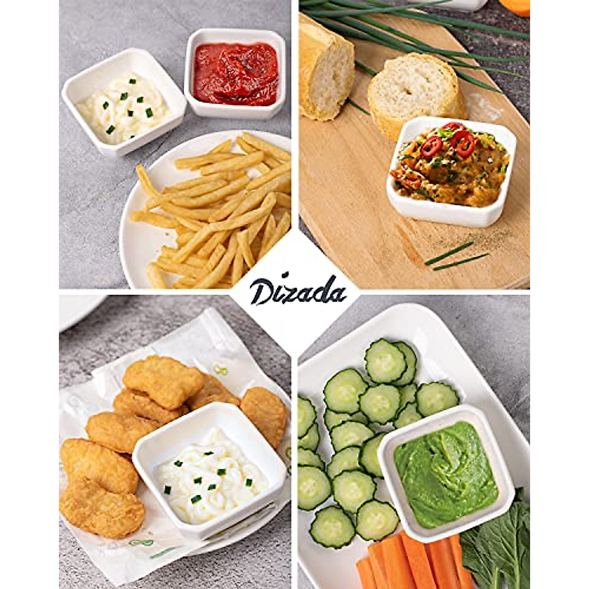 Dizada 8 PACK Dipping Bowls Set,Oven Safe - Ramekins for Baking Creme Brulee, 3 Oz Ceramic Soy Sauce Dish for BBQ sauce,Tomato Sauce, honey mustard and soy sauce, and other Party Serving Bowls Set