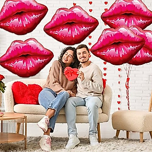 Fangoo 6 PCS Red Lip Balloons Set, Hot Pink Kiss Balloons Decorations, Huge Lips Kiss Foil Balloons, Wedding Party Balloons,Lip Balloon for Valentines Day Engagement Galentines Day Party Decor
