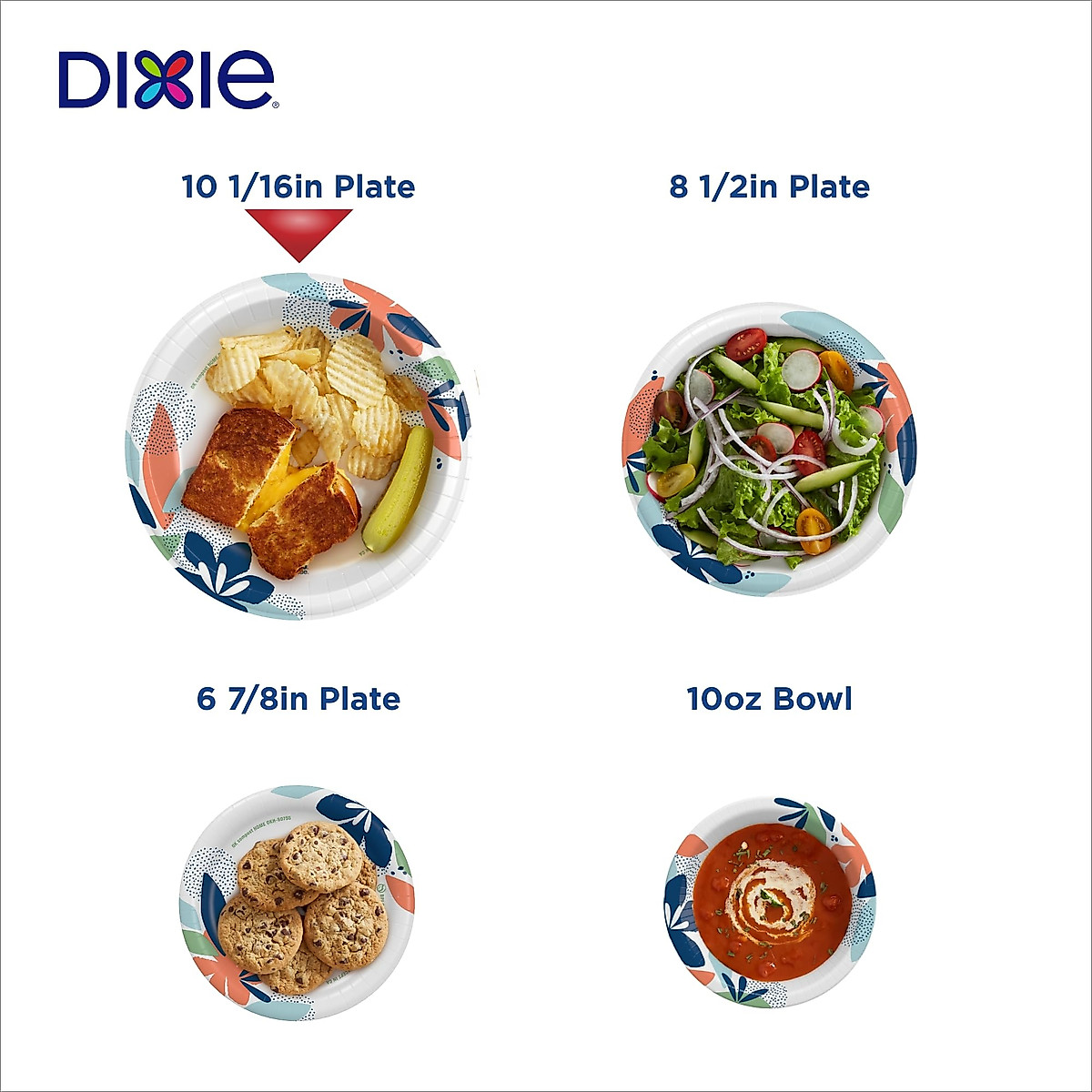 Dixie 10 Inch Paper Plates, Dinner Size Printed Disposable Plate, 204 Count (3 Packs of 68 Plates)