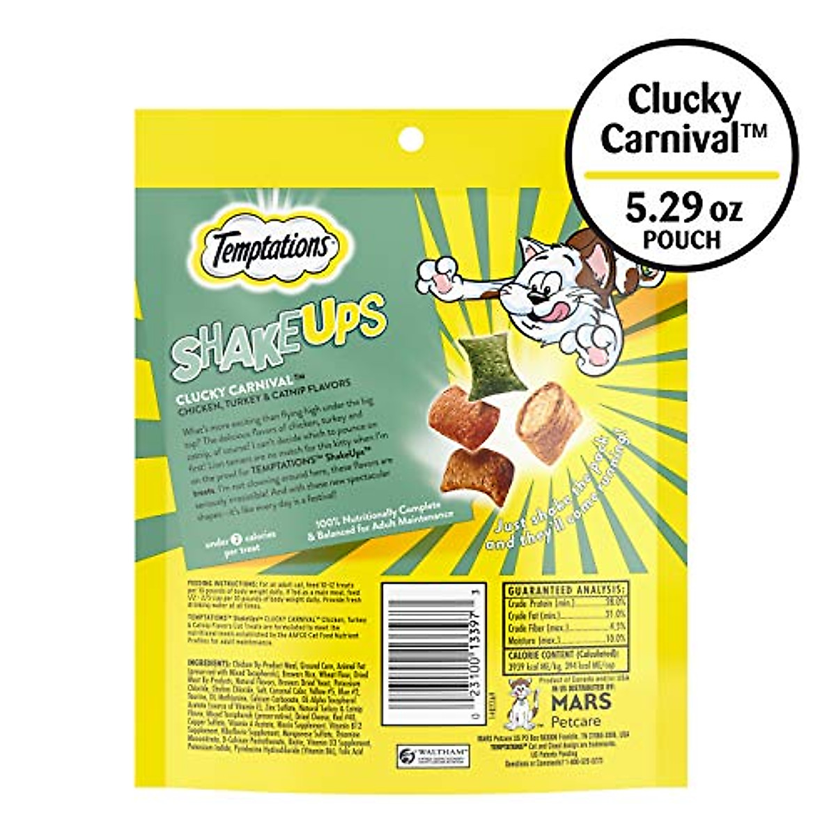 TEMPTATIONS ShakeUps Crunchy and Soft Cat Treats, Clucky Carnival Flavor, 5.29 oz. Pouch