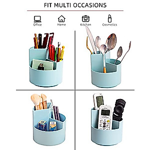 Desk Pencil Pen Holder, 3 Slots 360-Degree Spinning Pencil Pen Desk Organizers, Desktop Storage Pen Organizers Stationery Supplies, Cute Pencil Cup Pot for Office, School, Art Supply, Kids - Blue