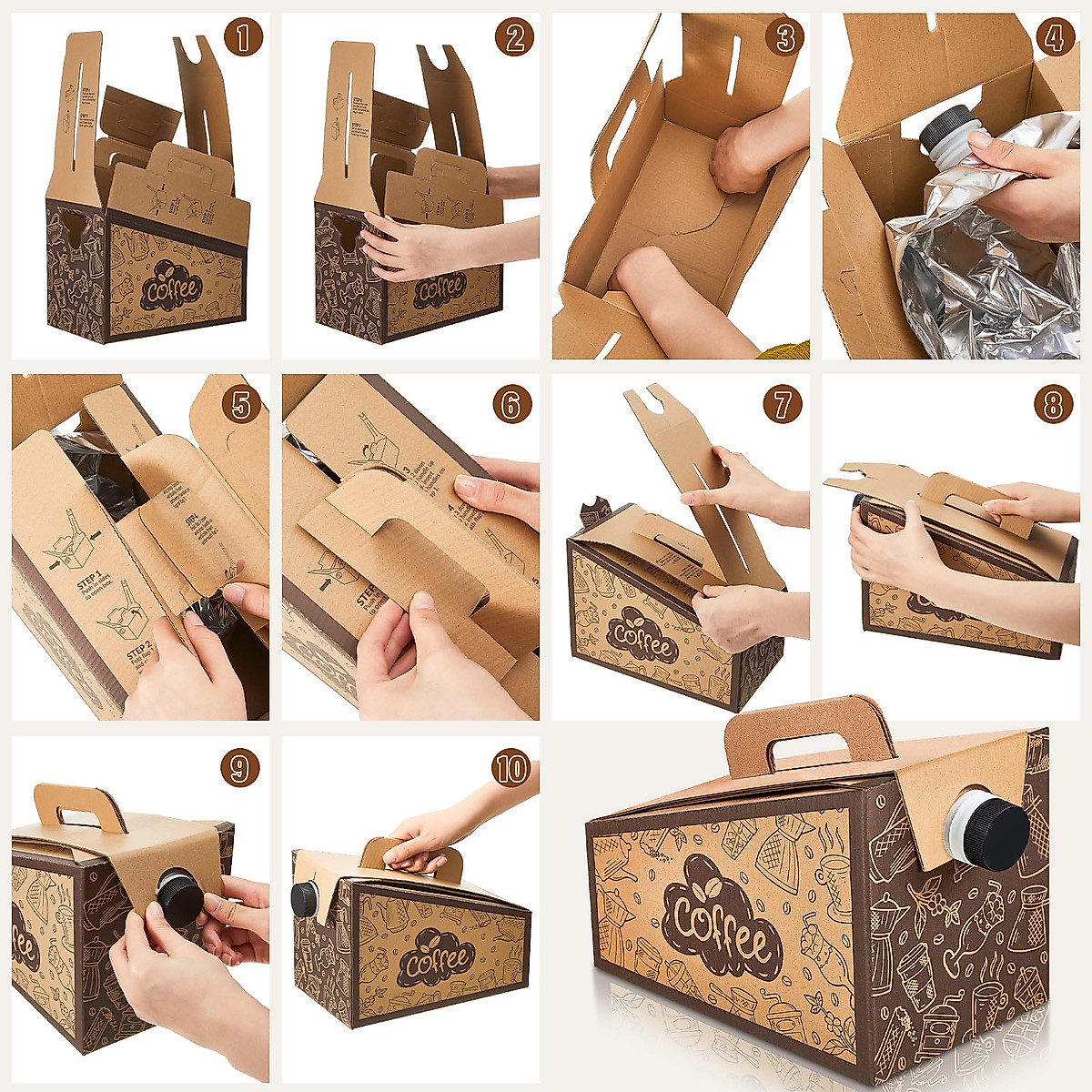 Moinchore 20 Set Coffee Container Disposable Coffee Dispenser 96 oz Insulated Cardboard Hot Cold Bulk Beverage Server Carafe with Handle Portable Coffee Take out Boxes for Office Catering Shop Party