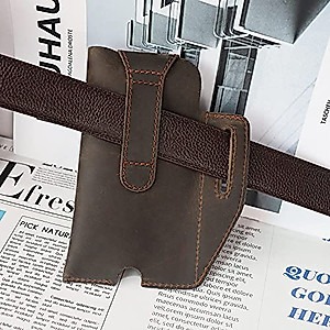 SUOHU Leather Phone Holster with Belt Clip, Leather Cell Phone Holder for Belt, Leather Belt Phone Pouch, Universal Leather Phone Case on Belt, Tactical Leather Phone Belt Bag for iPhone (Dark Brown)