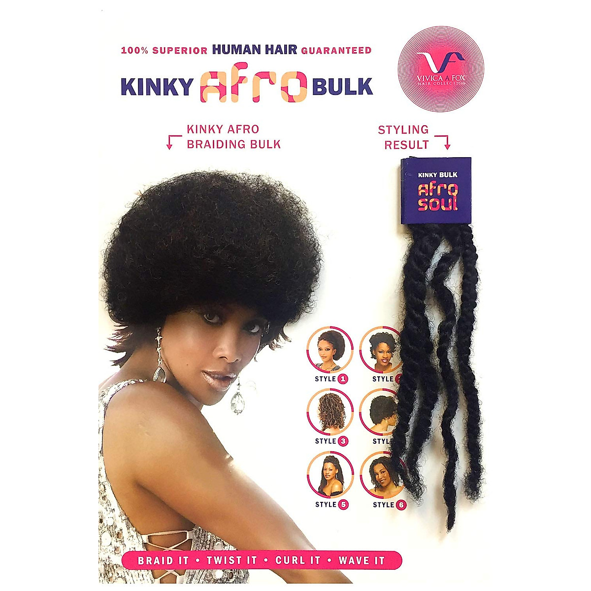 Vivica A Fox Hair Collection HKBK16-N 100% Unprocessed Natural Human Hair Afro Curl Kinky Bulk Extension, Natural, 5.8 Ounce