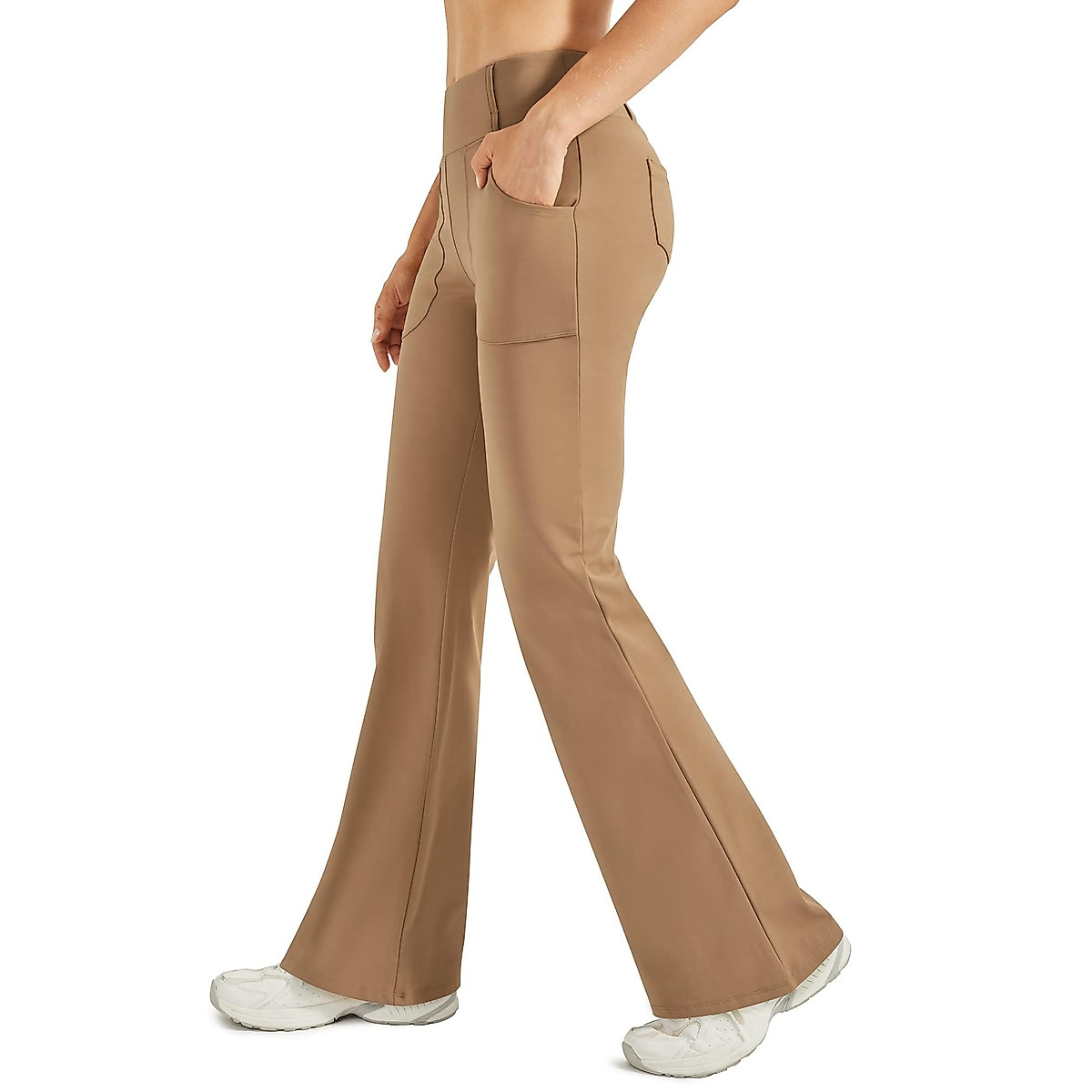 G4Free Womens Fleece Lined Bootcut Pants High Waist Winter Warm Thermal Yoga Dress Pants Stretchy Casual Slacks(Brown,L)