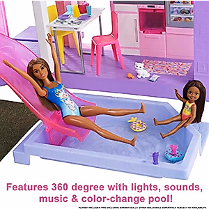 Barbie 60th Celebration DreamHouse Playset (3.75 ft) with 2 Exclusive Dolls, Car, Pool, Slide, Elevator, Lights & Sounds, 100+ Pieces, 3 Year Olds & Up