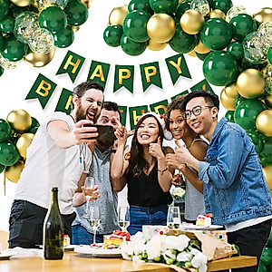 Green Gold Birthday Party Decorations 100pcs Hunter Gold Green Balloons Garland Arch Kit Pre-Strung Happy Birthday Banner for Boys Girls 16th 18th 30th 40th 50th for Men Women Jungle Party Supplies