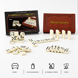 ZOOCEN Double 6 Dominoes Set in Leatherette Case (28 Tiles with Spinner), Ivory